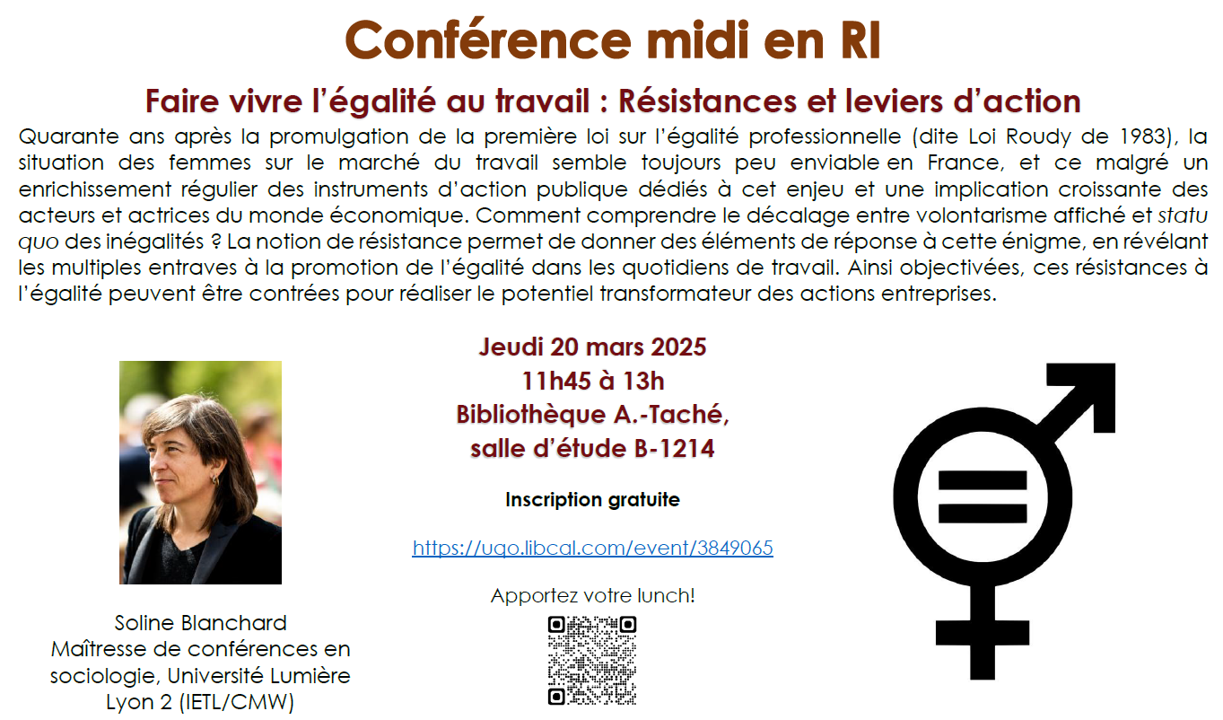 Conférence midi en RI | Faire vivre l’égalité au travail : Résistances et leviers d’action ...